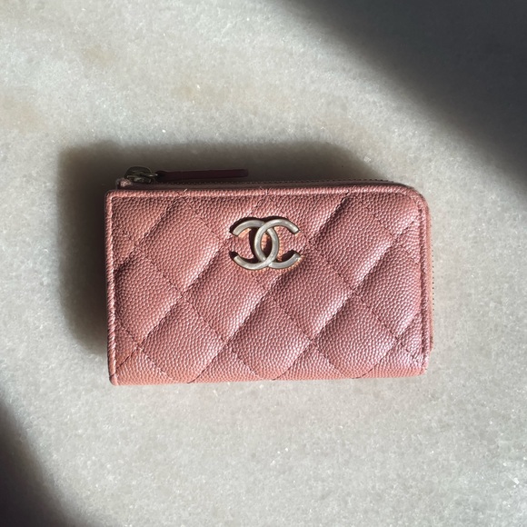 CHANEL | Bags | Authentic Chanel Pink Iridescent Caviar Keychain Wallet ...